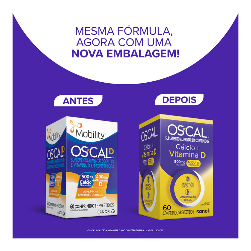 Suplemento Alimentar Os-Cal D Cálcio 500mg + Vitamina D 400UI 60 ...