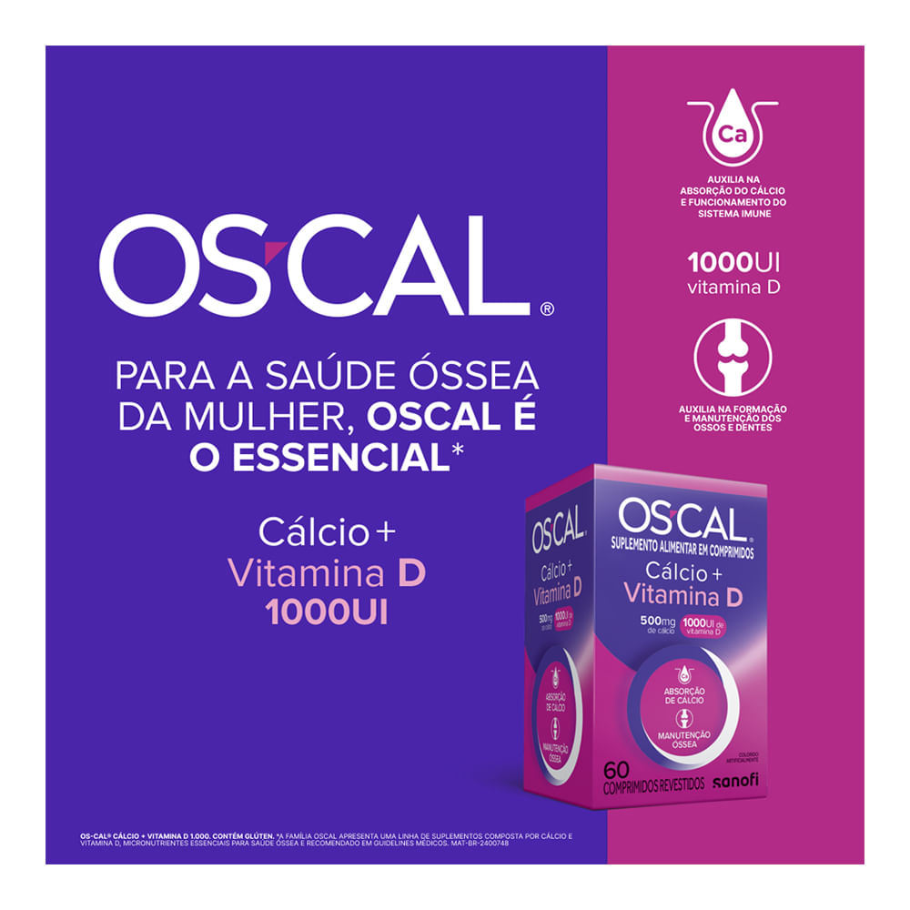 Suplemento Alimentar Os-Cal D Cálcio 500mg + Vitamina D 1000UI 60 ...