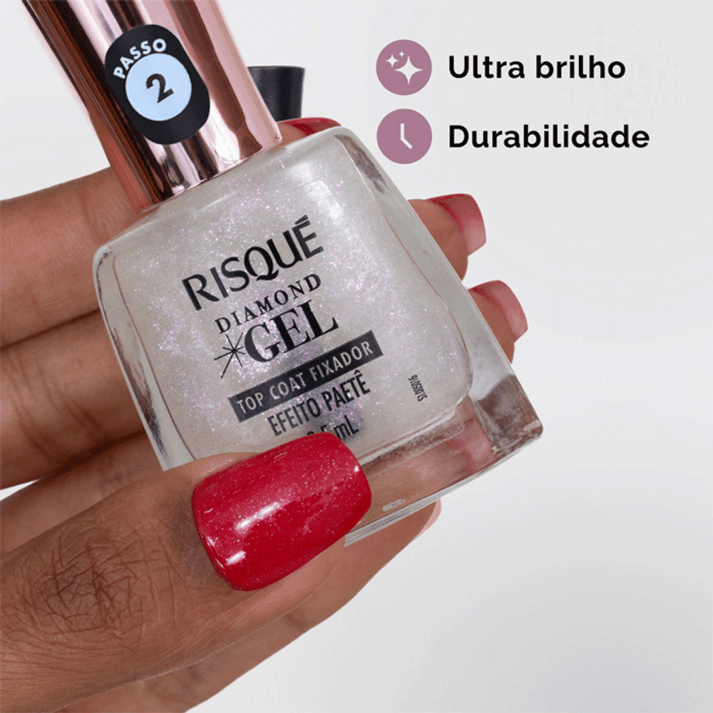 Esmalte Top Coat Risque Diamond Gel Fixador Efeito Paetê 9,5ml ...