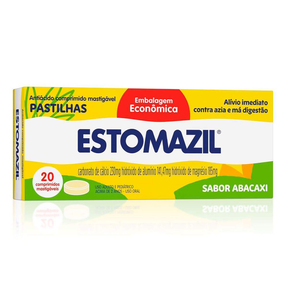 Antiácido Estomazil 185mg + 231,5mg + 178mg Sabor Abacaxi 20 Pastilhas ...