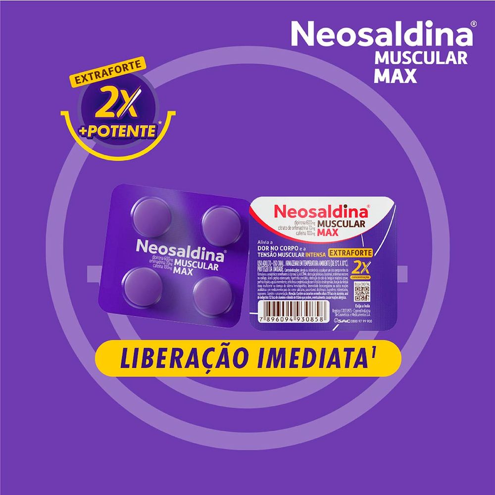 Analgésico e Relaxante Muscular Neosaldina Muscular Max 600mg 4 ...