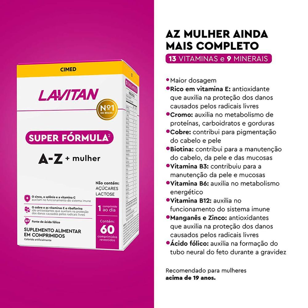 Multivitamínico Lavitan Super Fórmula A-Z + Mulher 60 Comprimidos - Drogaria Sao Paulo