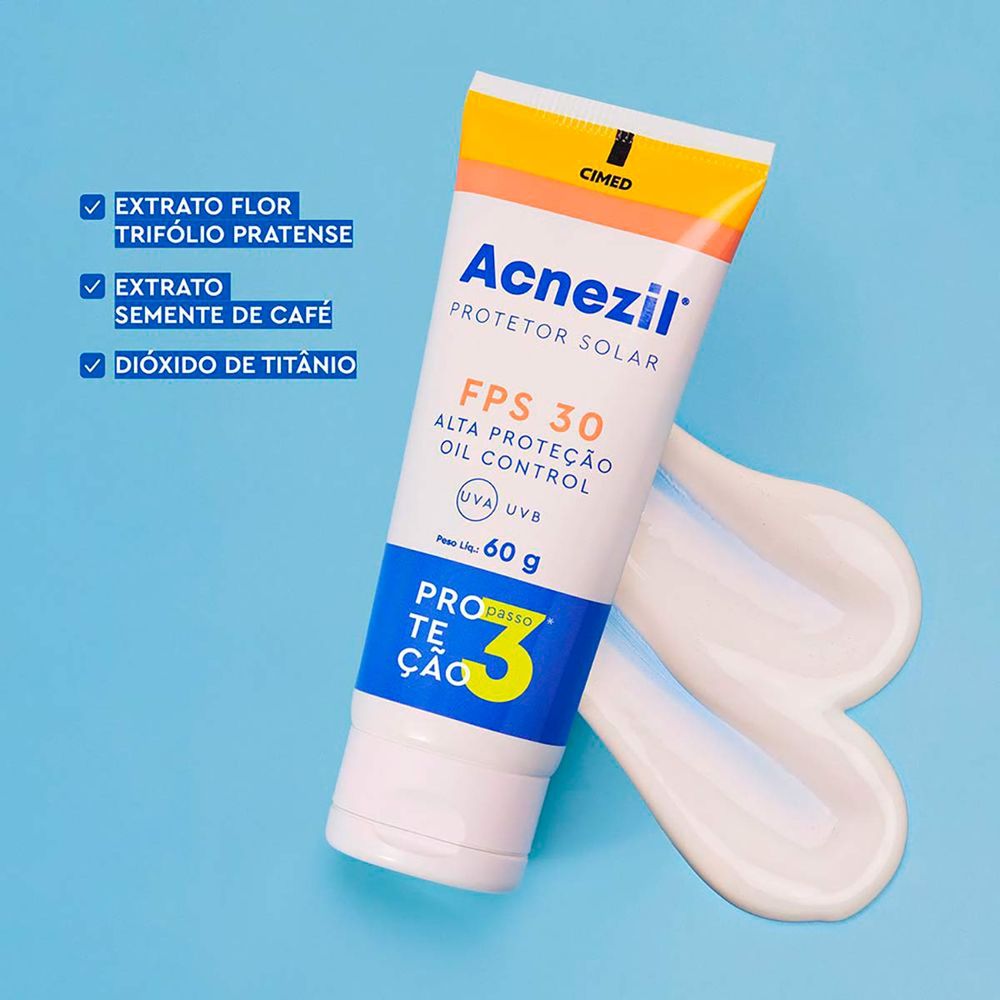 Protetor Solar Facial Acnezil FPS 30 Controle da Oleosidade 60g - Drogaria Sao Paulo