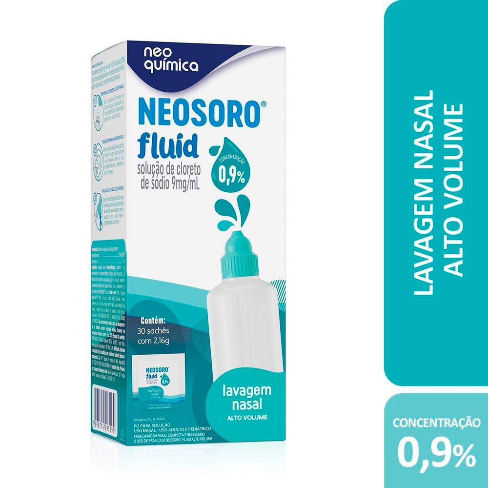 Descongestionante Nasal Neosoro Fluid Alto Volume 0,9% 30 sachês ...