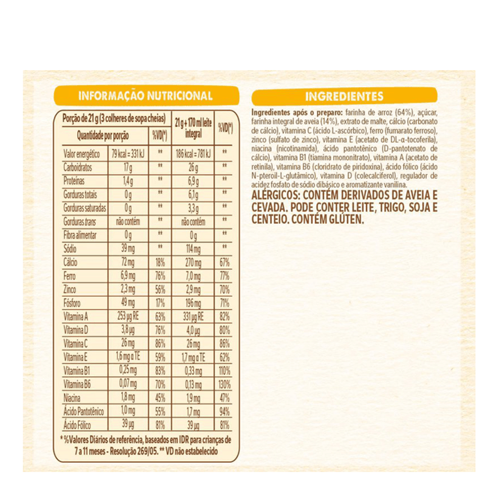 Cereal Infantil Mucilon Arroz e Aveia Integral 180g - Drogaria Sao Paulo