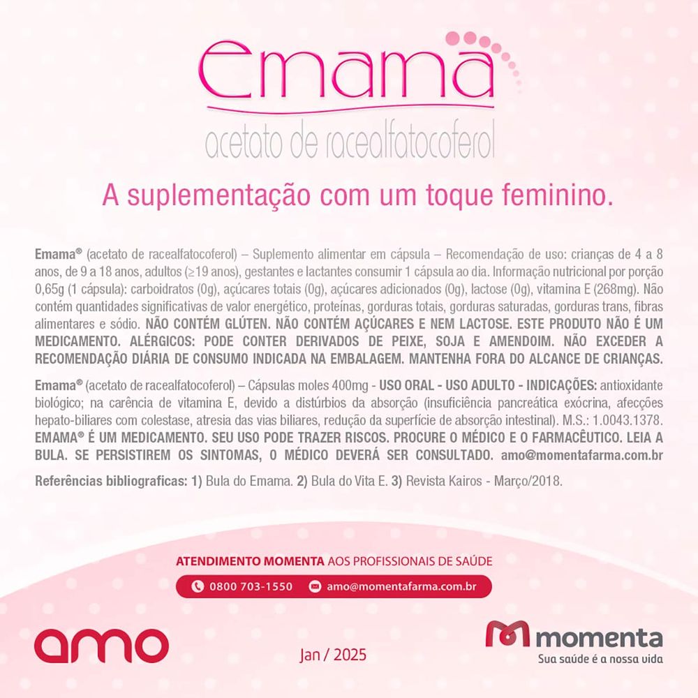 Vitamina E Emama 400mg Momenta 30 Cápsulas - Drogaria Sao Paulo
