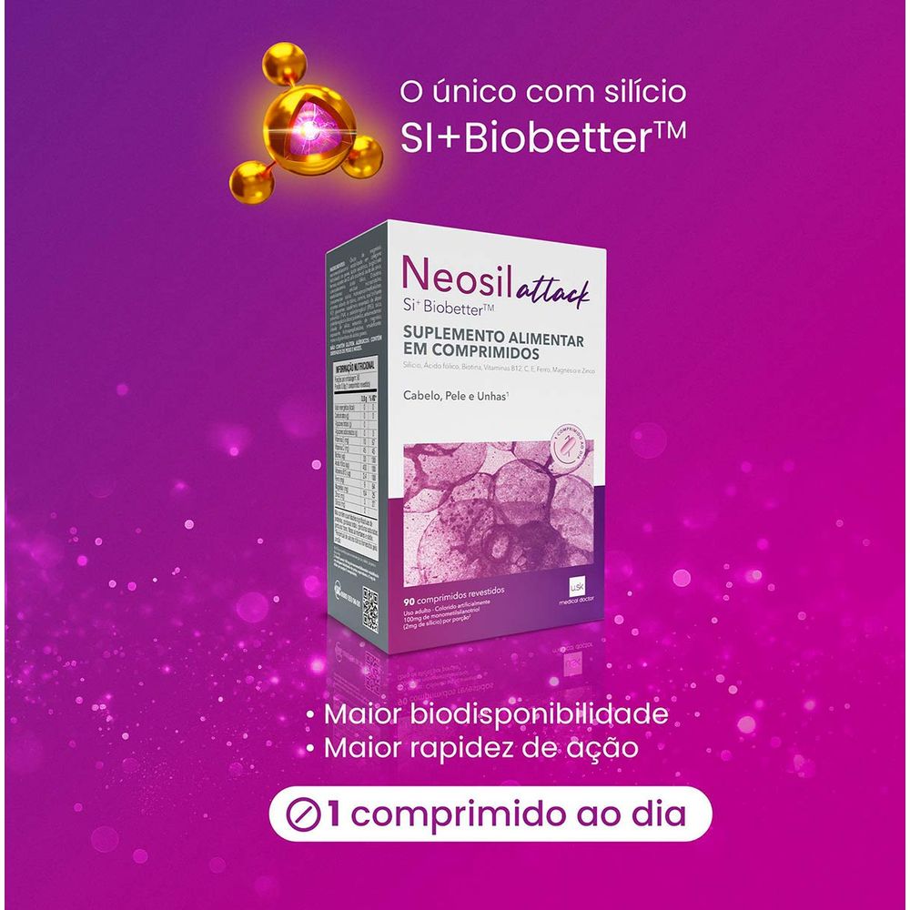 Suplemento Alimentar Neosil Attack Under Skin Cabelos, Unhas e Pele 90 ...