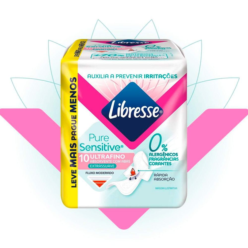 Absorvente Libresse Pure Sensitive Ultrafino Extra Suave com Abas 10 ...