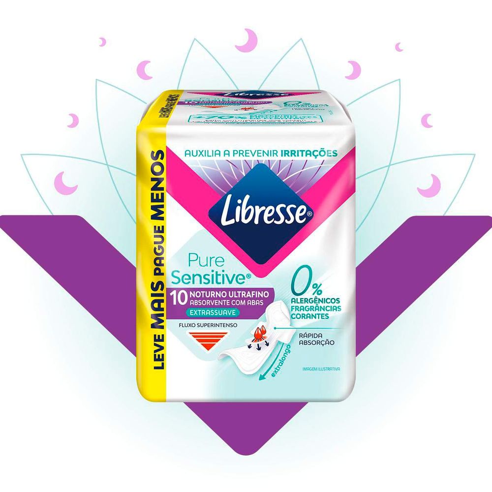 Absorvente Libresse Pure Sensitive Ultrafino Noturno com Abas 10 ...