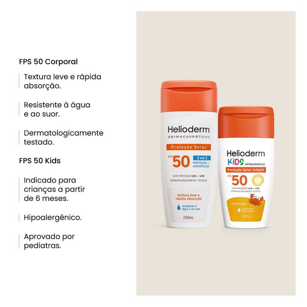 Kit Protetor Solar Corporal Helioderm Suncare FPS50 200ml + Protetor ...