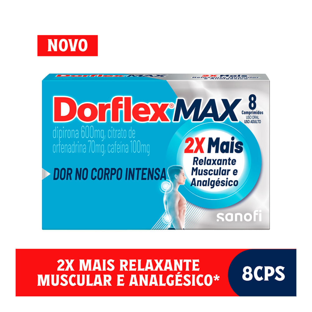 Analgésico, Relaxante Muscular e Antitérmico Dorflex Max 600mg + 70mg + 100mg 8 Comprimidos ...
