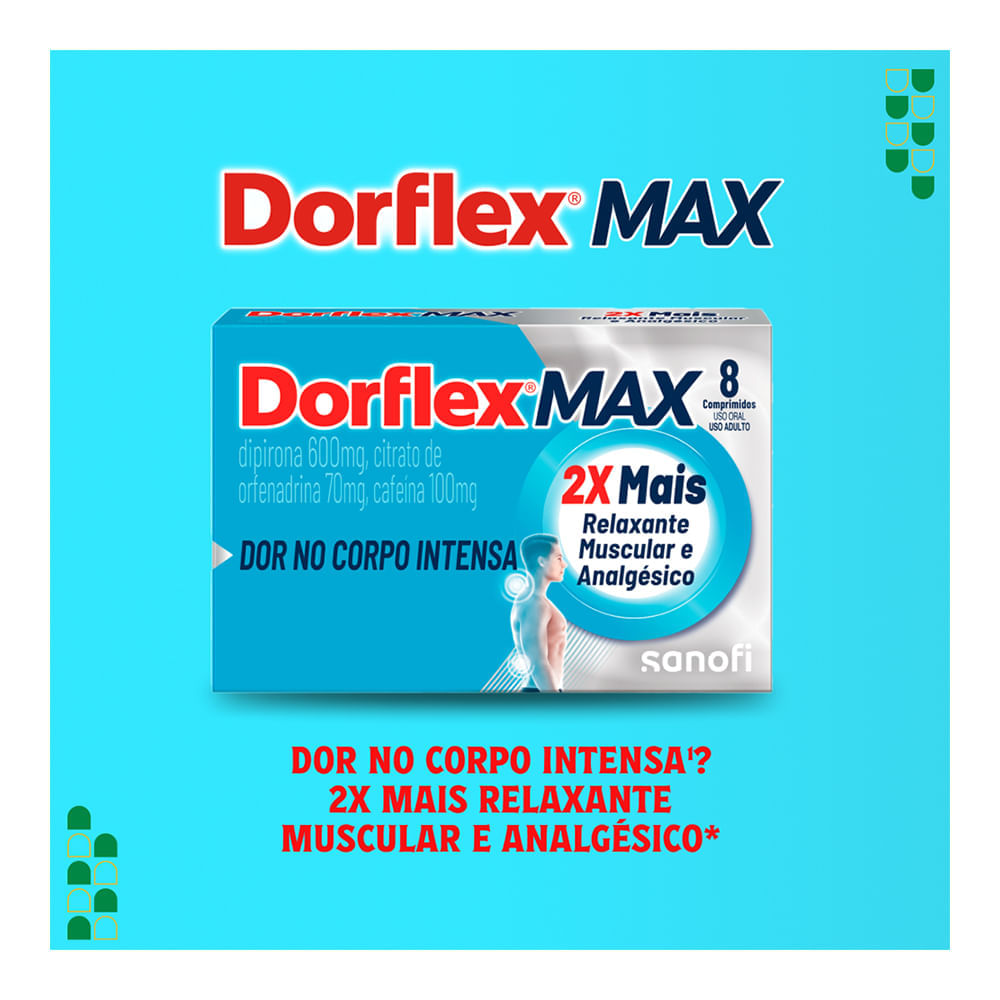 Analgésico, Relaxante Muscular e Antitérmico Dorflex Max 600mg + 70mg + 100mg 8 Comprimidos ...