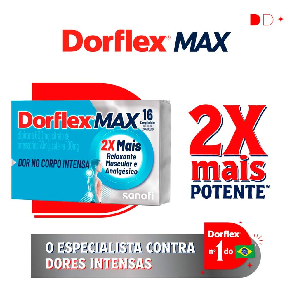 Analgésico, Relaxante Muscular e Antitérmico Dorflex Max 600mg + 70mg + 100mg 16 Comprimidos ...