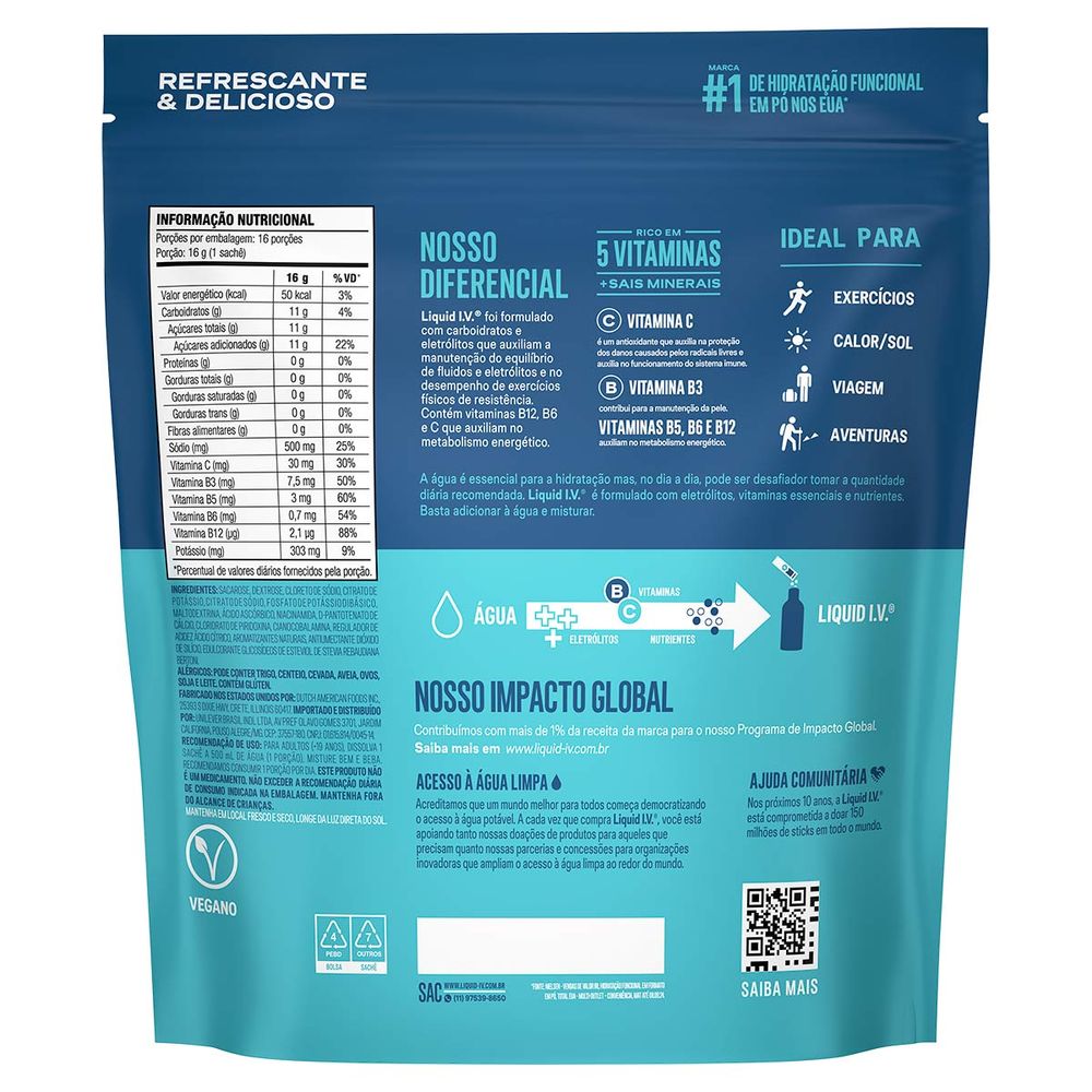 Suplemento Alimentar Liquid I.V. Hydramulti Limão 16 Sachês de 16g em ...