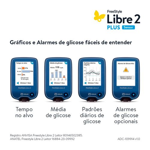 Leitor Monitor de Glicose Freestyle Libre 2 Sistema Flash 1 Unidade ...