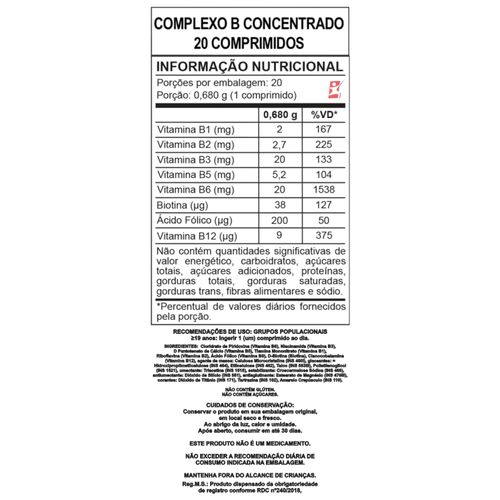 COMPLEXO B CONCENTRADO 8 VITAMINAS 20 COMPRIMIDOS - ARTE NATIVA - Drogaria Sao Paulo