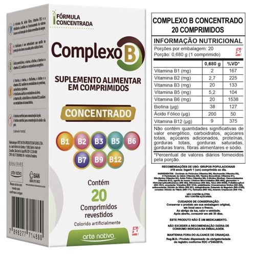 COMPLEXO B CONCENTRADO 8 VITAMINAS 20 COMPRIMIDOS - ARTE NATIVA ...