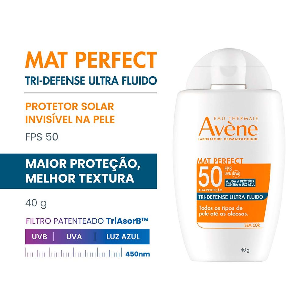 Protetor Solar Facial Avène FPS 50 Mat Perfect Sem Cor 40g Ultra Fluido ...