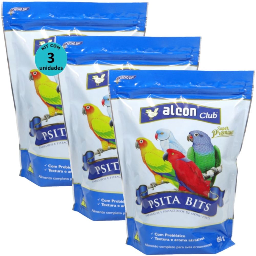 ALCON CLUB PSITA BITS 450G SUPER PREMIUM KIT COM 3 - Drogaria Sao Paulo
