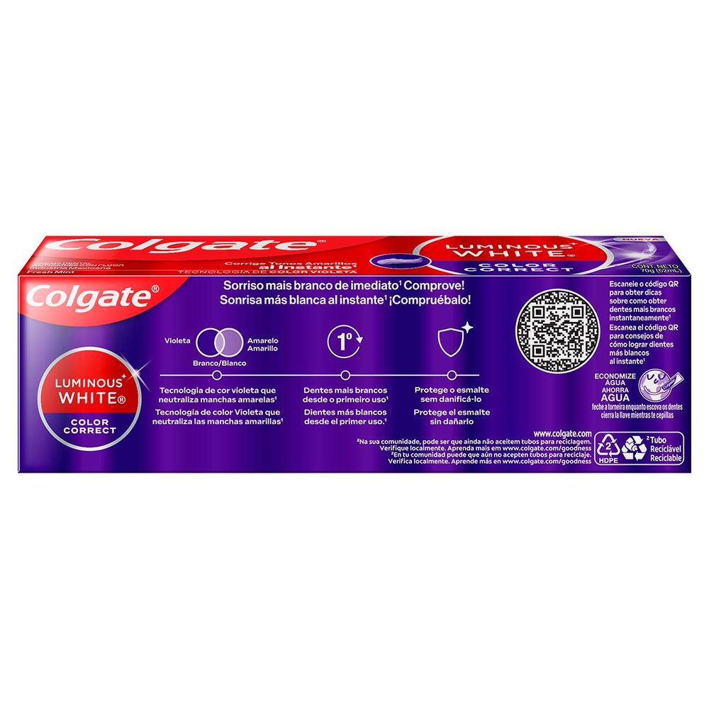 Pasta de Dente Fresh Mint Colgate Luminous White Color Correct 70g ...