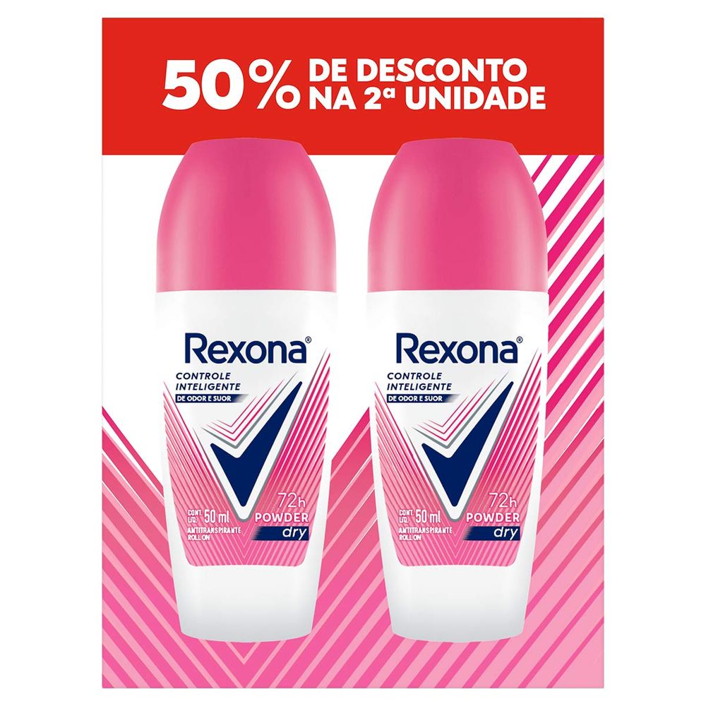 Desodorante Antitranspirante Rexona 72h Powder Dry Roll-On 2 Unidades ...