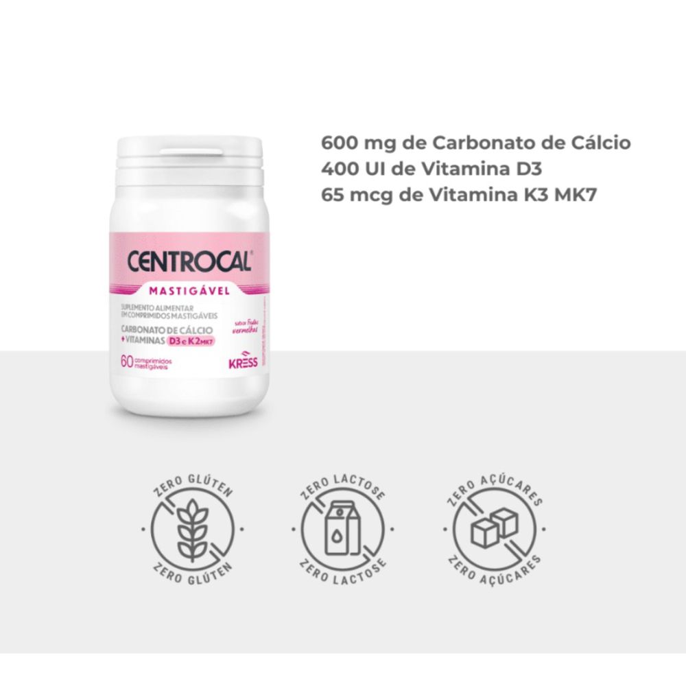 Centrocal Suplemento Alimentar Cálcio + Vitaminas D3 e K2 Frutas ...