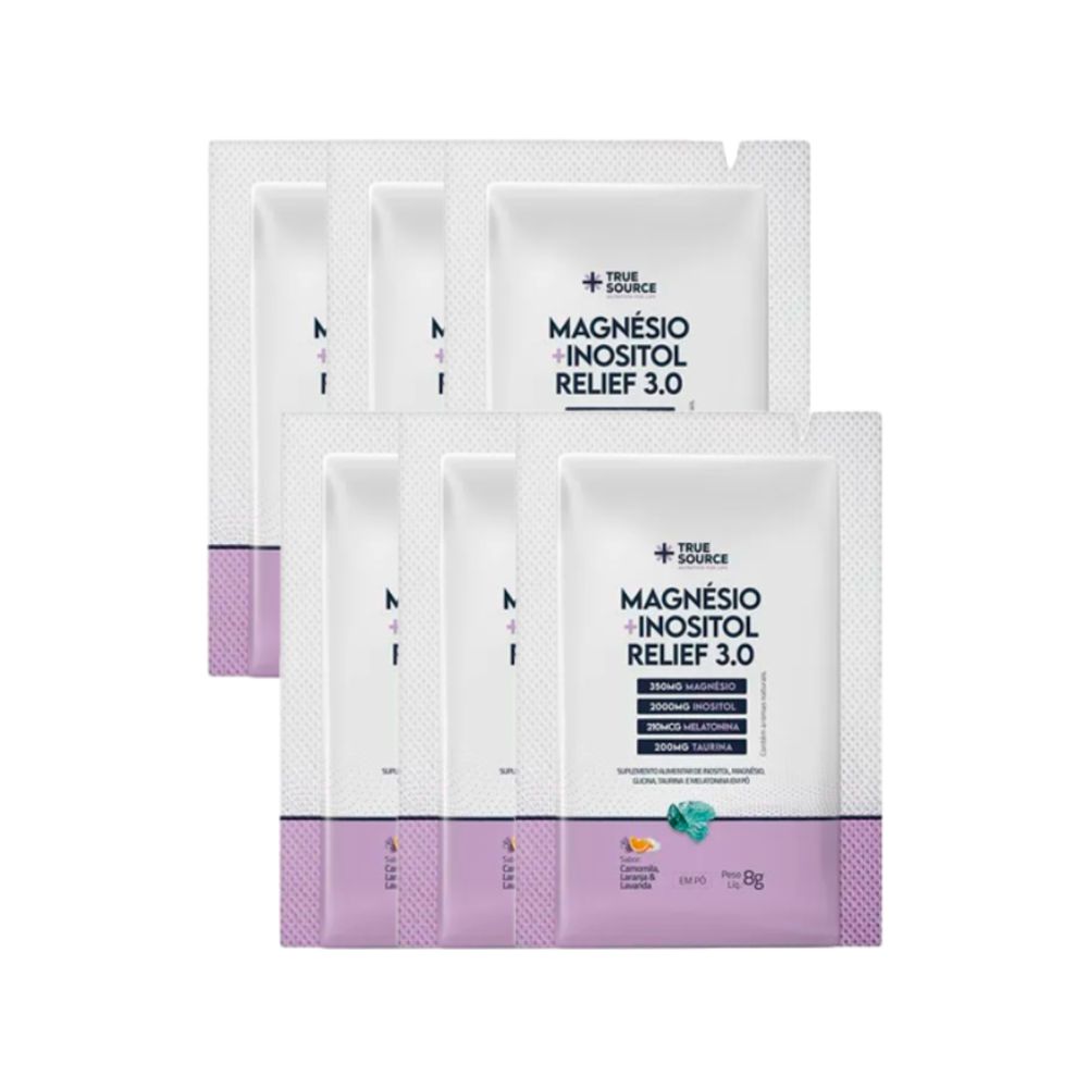 Kit 6X: Magnésio + Inositol Relief 3.0 Camomila e Lavanda Sachê True Source 8g - Drogaria Sao Paulo