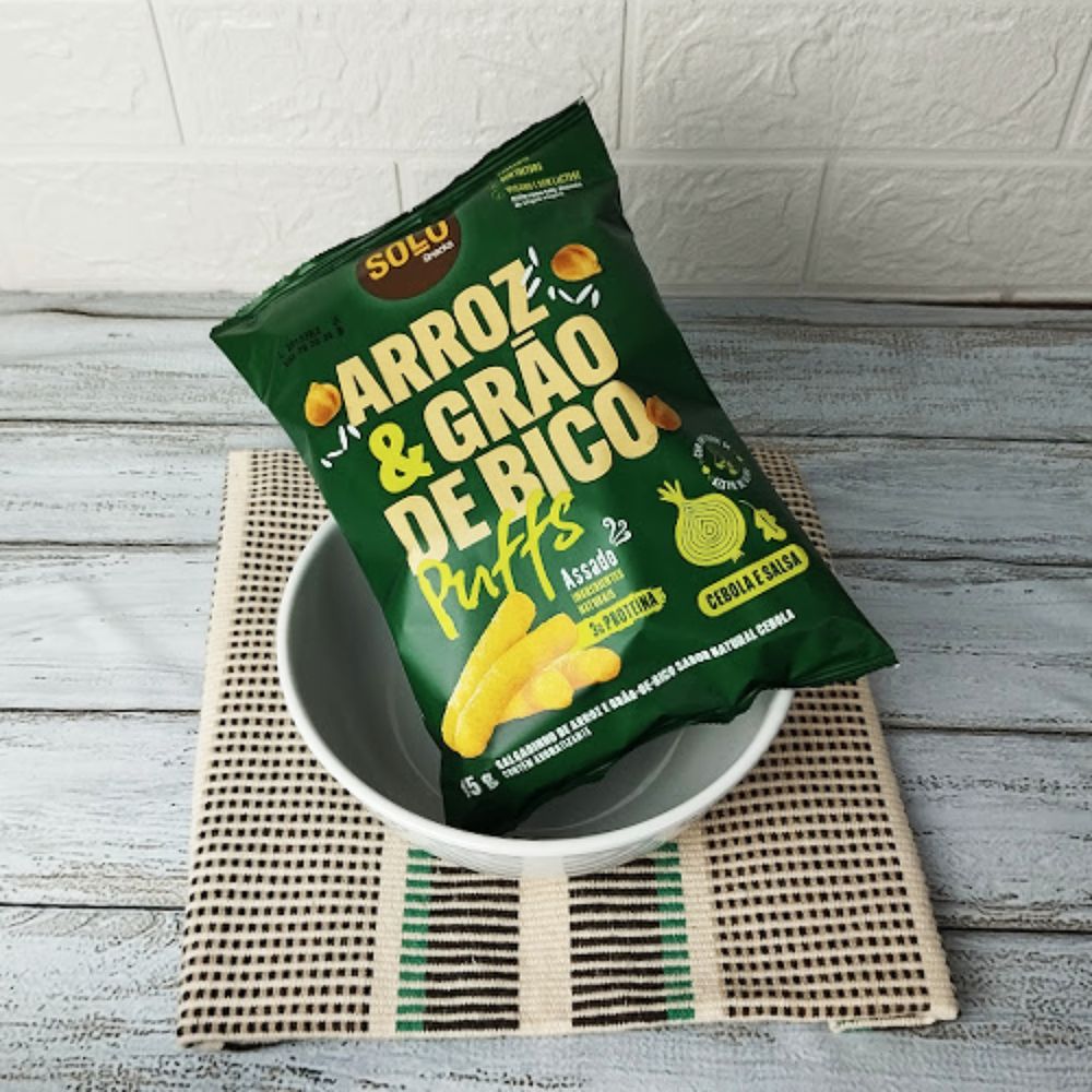 Kit 2 Snacks Puff Arroz e Grão de Bico Solo: Barbecue, Cebola e Salsa ...