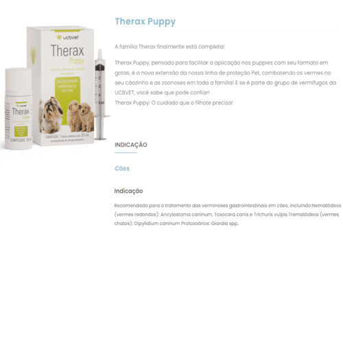 Therax Puppy 20ml Vermífugo Para Cães ucbvet Kit Com 6 - Drogaria Sao Paulo