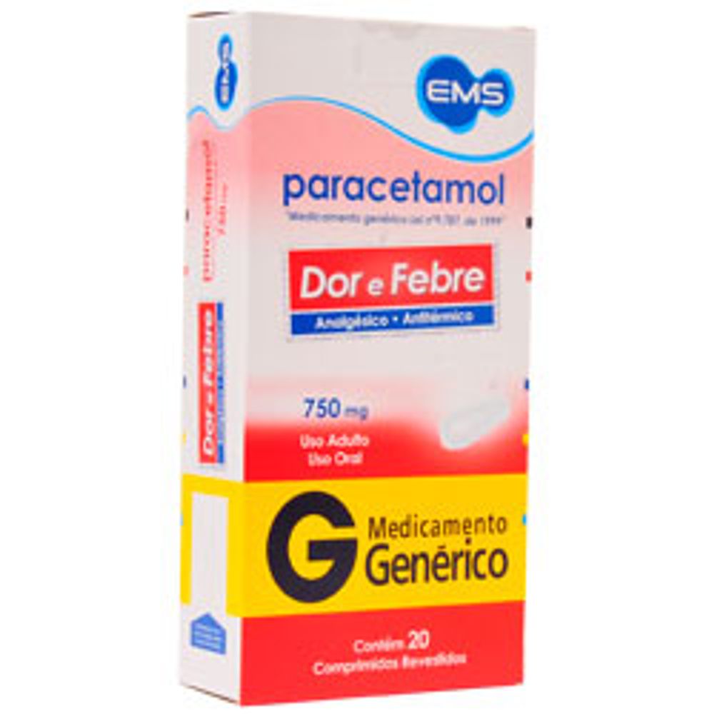 Paracetamol 750mg Genérico EMS 20 Comprimidos - Drogaria Sao Paulo