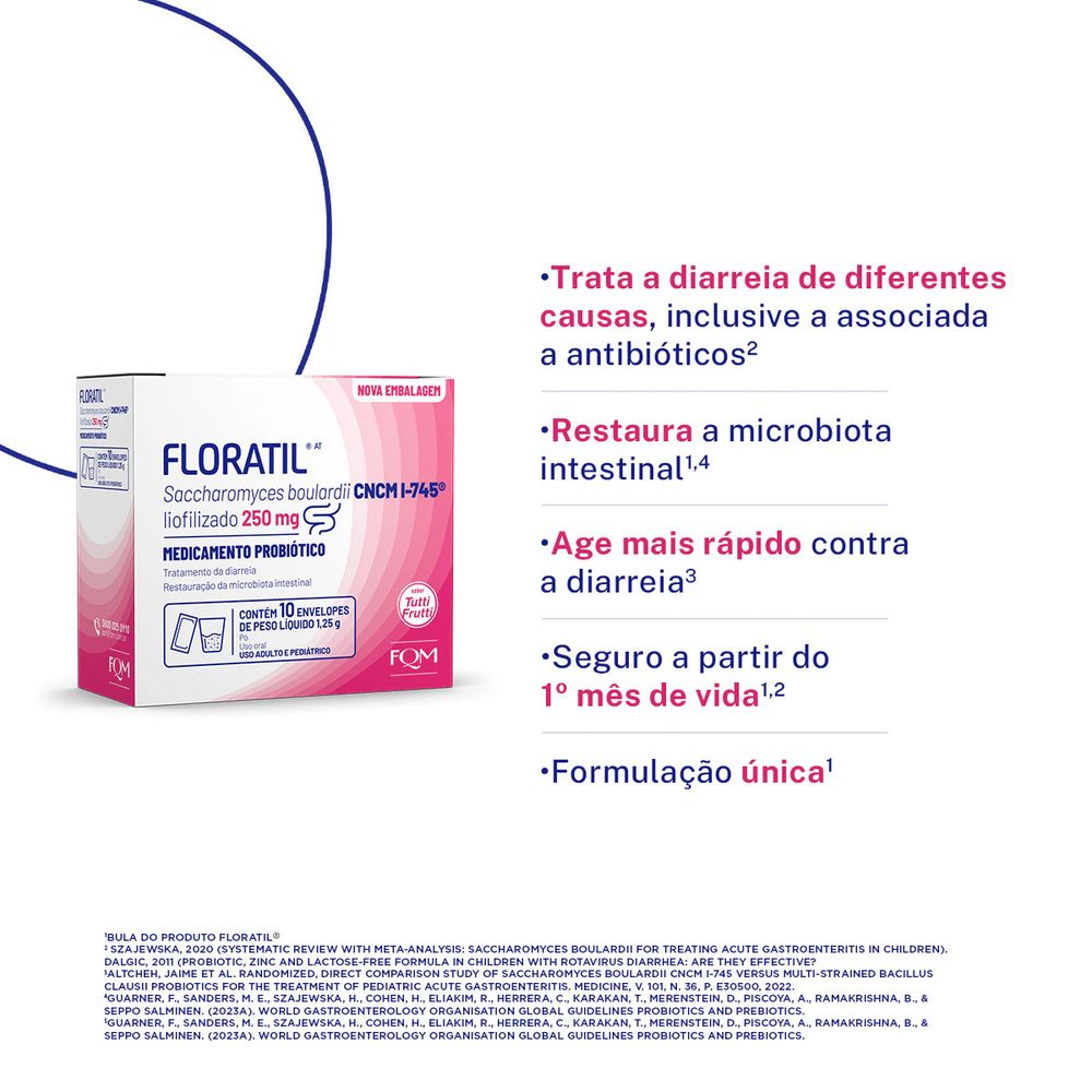 Probiótico Floratil AT 250mg FQM 10 Sachês - Drogaria Sao Paulo
