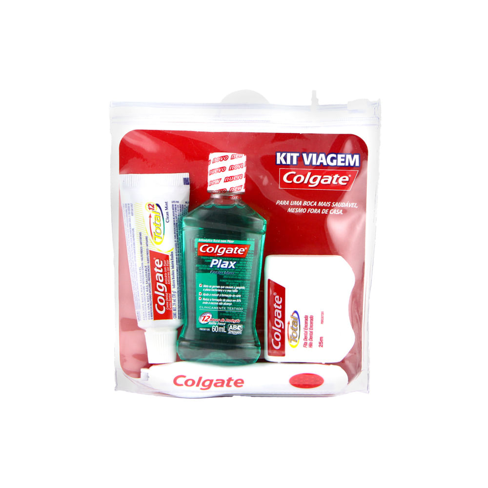 Kit Colgate Viagem Plax 60ml + Escova Portátil + Fita Dental + Creme ...