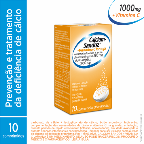 Suplemento Vitamínico Calcium-C Laranja Efervescente 1000mg 10 ...
