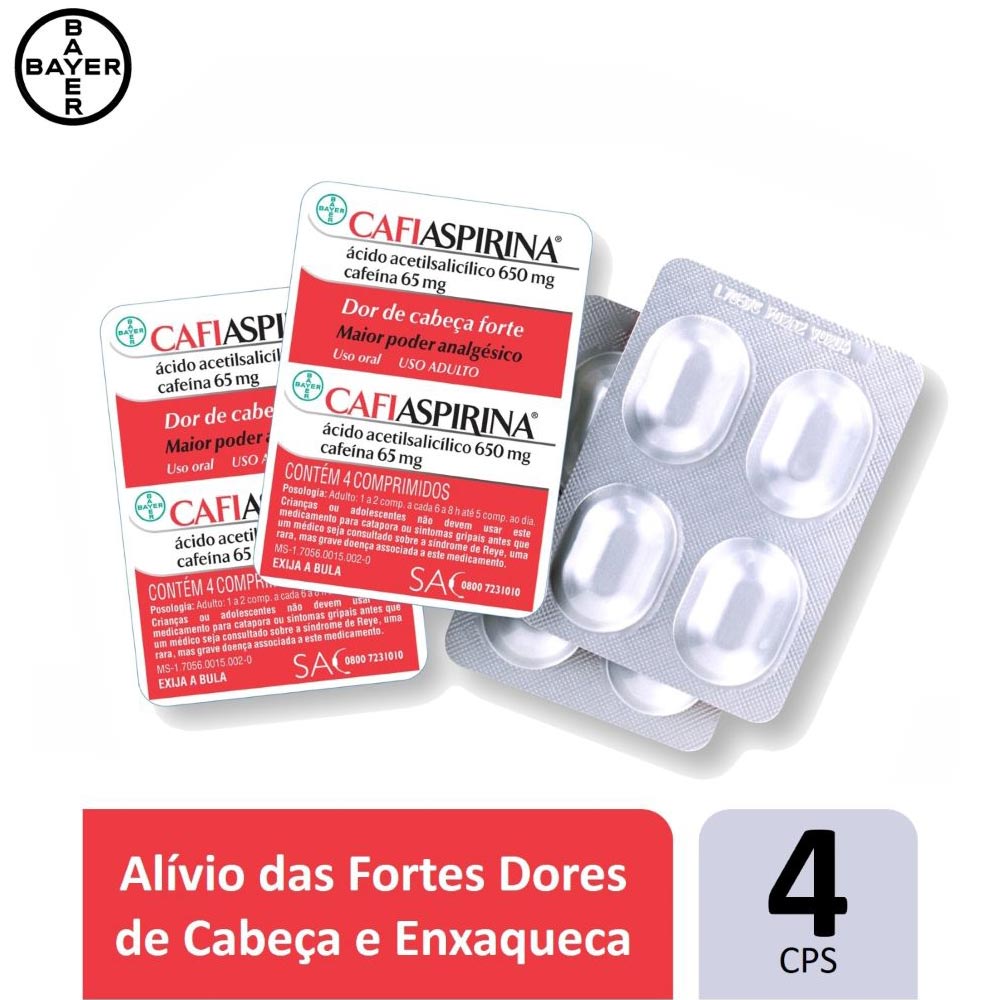 Analgésico CafiAspirina 650mg + 65mg 4 Comprimidos - Drogaria Sao Paulo