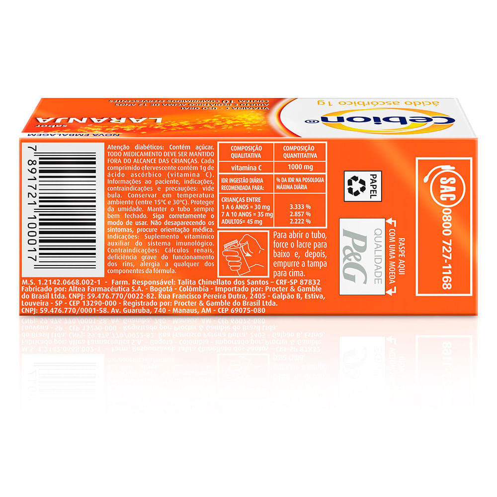 Vitamina C Cebion 1g Laranja 10 Comprimidos Efervescentes - Drogaria ...
