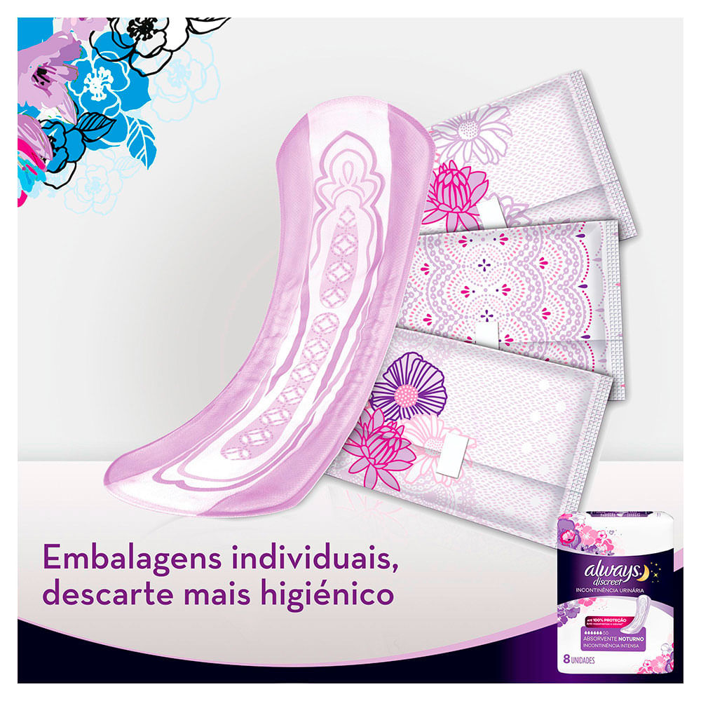 Absorvente Noturno Always Discreet Incontinência Urinária 8 Unidades ...