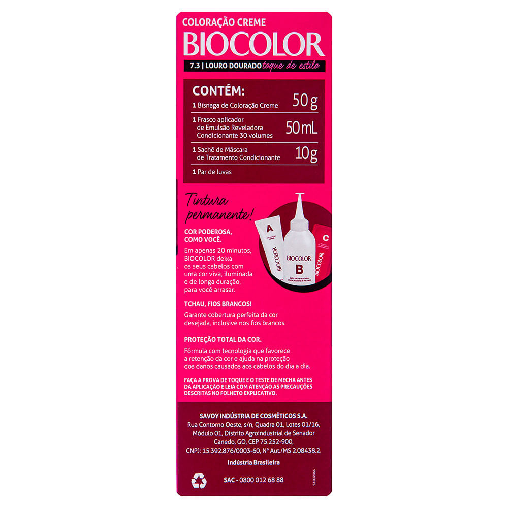 Coloração Permanente Biocolor Louro Leve 7.3 1 Unidade - Drogaria Sao Paulo
