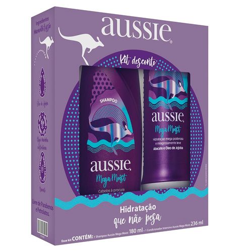 Kit Aussie Shampoo Mega Moist 180ml + 3 Minute Miracle Mega Moist 236ml ...