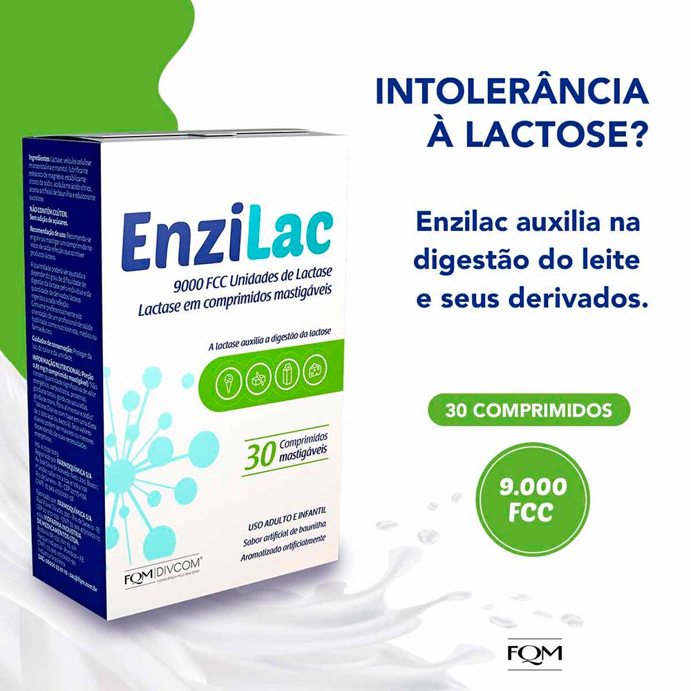 Enzilac 9000UI FQM 30 Comprimidos Mastigáveis - Drogaria Sao Paulo