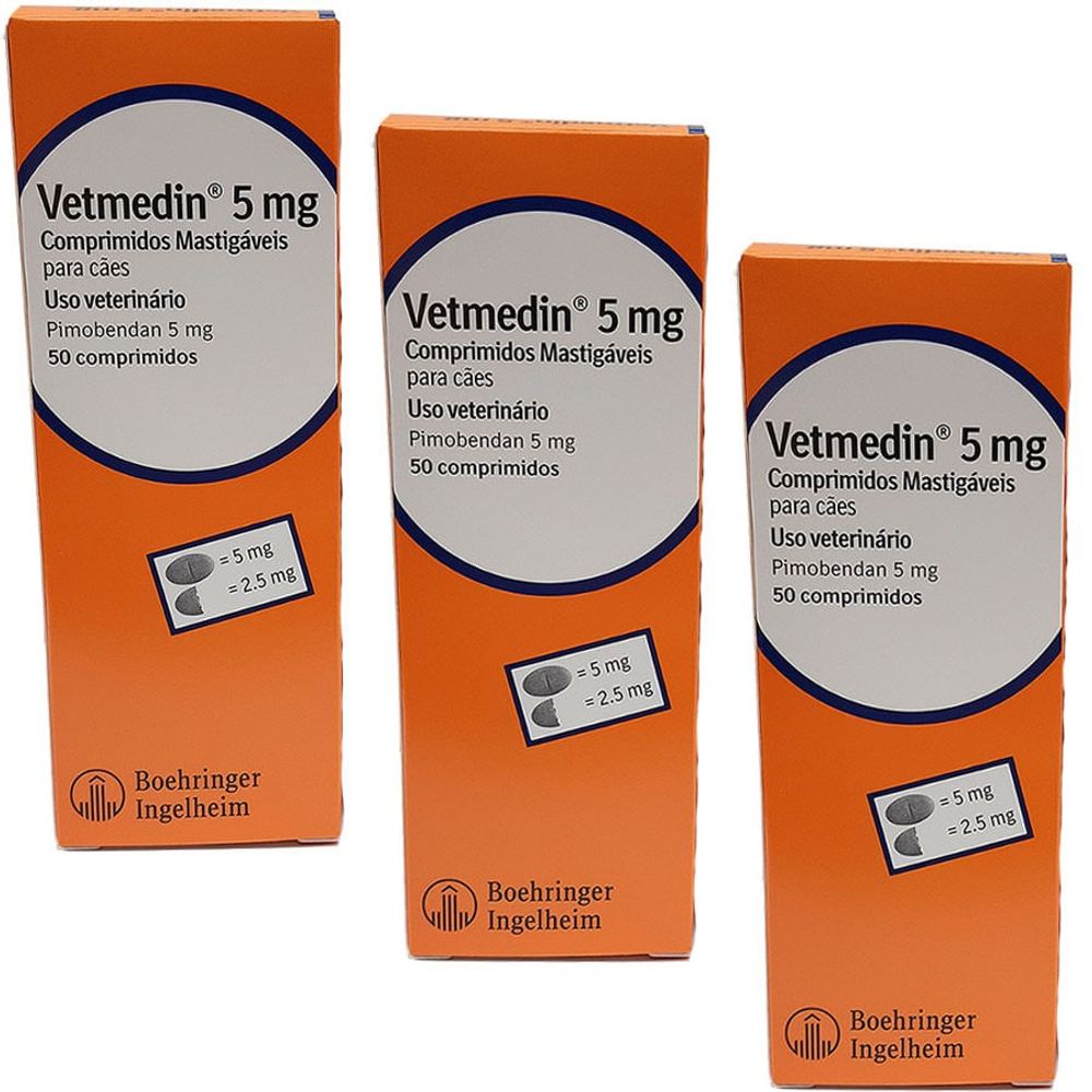 Vetmedin 5mg 50 comprimidos KIT 3 unid Boehringer Pimobendan - Drogaria ...