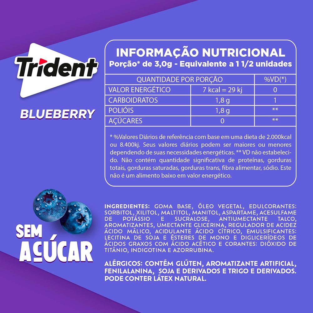 Goma De Mascar Trident Blueberry Com 18 Unidades - Drogaria Sao Paulo