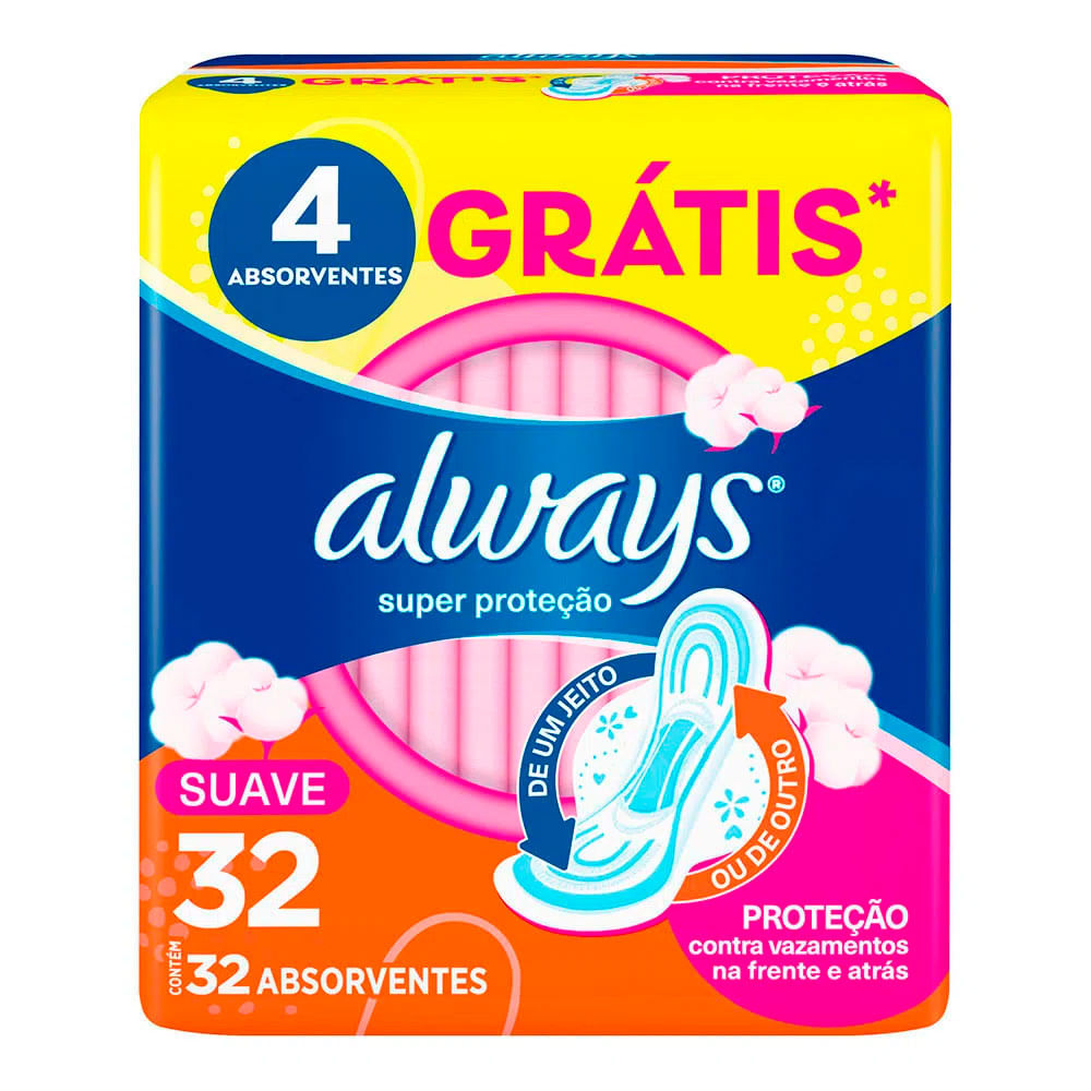 Kit Always Absorvente Suave Com Abas Noturno 32 Unidades + Super ...