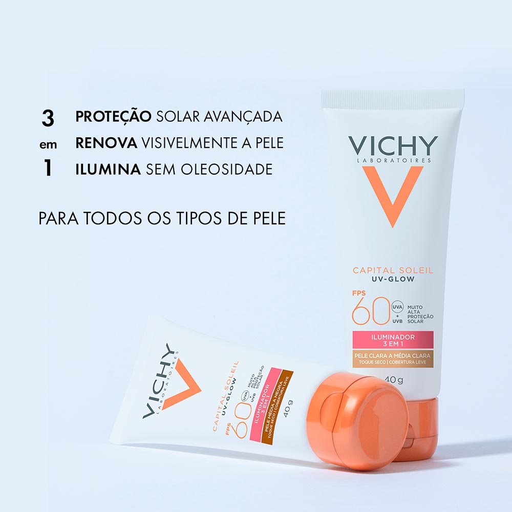 Protetor Solar Facial Vichy Capital Soleil UV-Glow com Cor FPS60 Pele ...