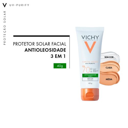 Protetor Solar Facial Vichy FPS 70 Capital Soleil UV-Purify Pele Média ...