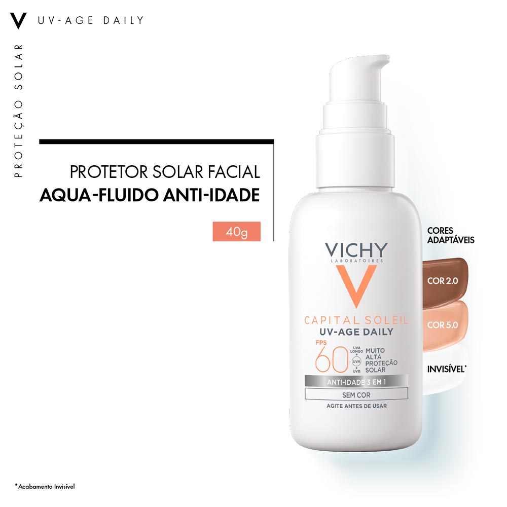 Protetor Solar Facial Vichy FPS 60 Capital Soleil UV-Age Daily Cor 2.0 ...