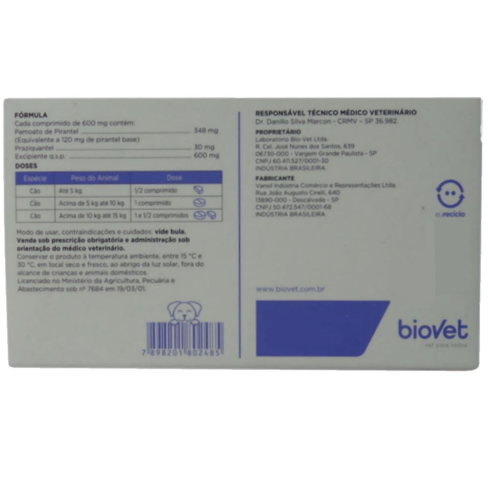 Kit 1 Vermivet Composto Biovet 600mg C/ 4 Comprimidos+1 Biofloxacin ...