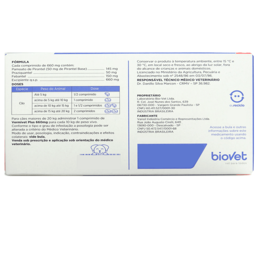 Kit 22 Vermífugo Vermivet Plus Biovet 660mg c/ 4 Comprimidos - Drogaria Sao Paulo