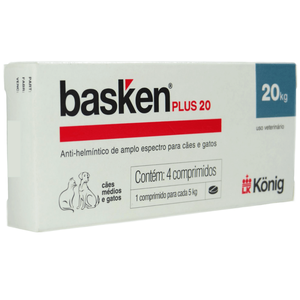 Vermífugo Basken Plus 20 para Cães Médios e Gatos 1 Comprimido Para ...