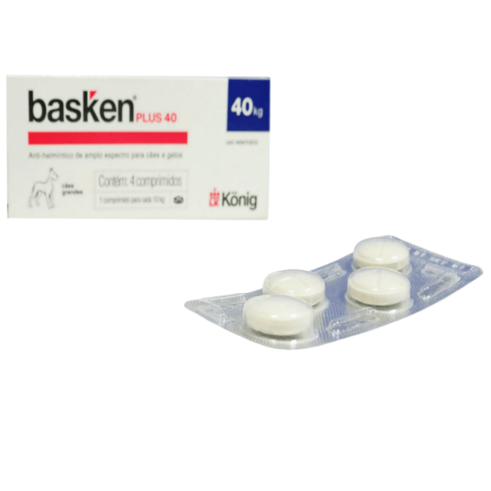 Vermífugo Basken Plus 40 p/ Cães e Gatos 1 comp. para cada 10Kg cx c/ 4 ...