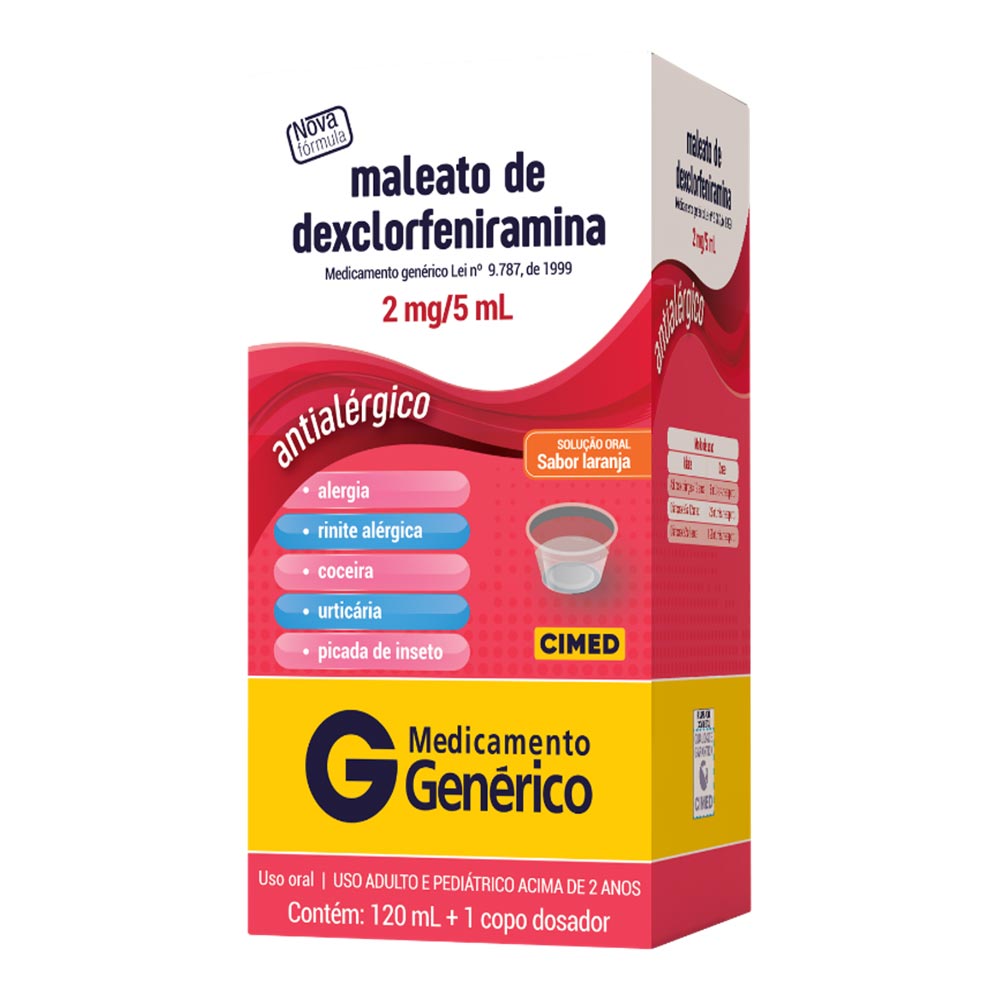 Maleato de Dexclorfeniramina 0,2mg/mL Genérico Cimed 1 Frasco com 120mL ...